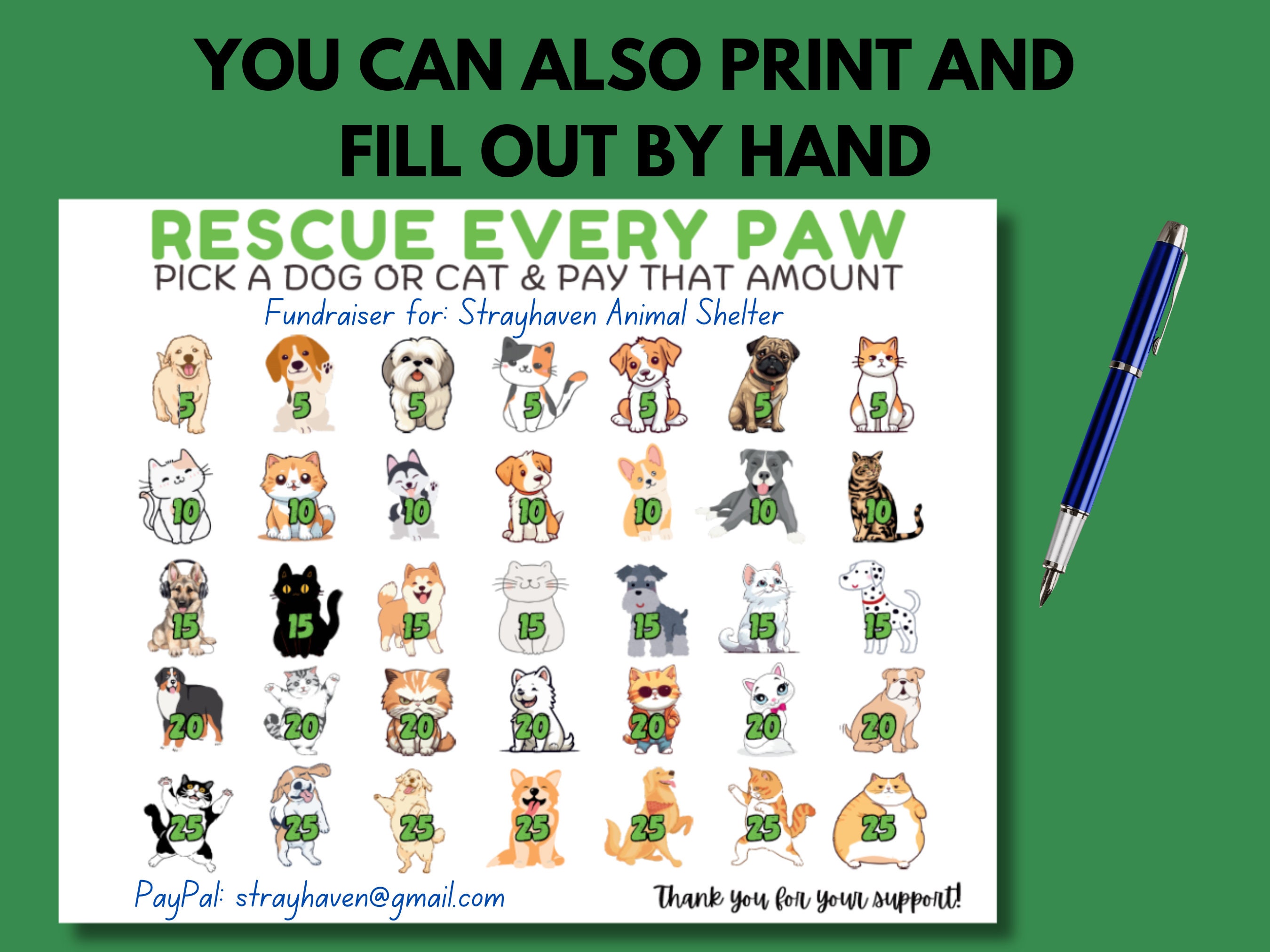 Dog Cat Fundraiser Animal Black Out Board, Rescue Every Paw, Animal ...