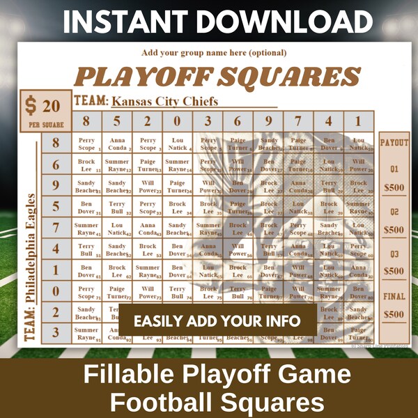 Football Squares Editable - Etsy