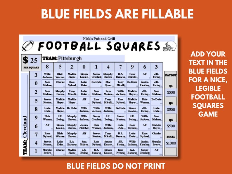 100 Square Football Pool Template: Editable Fundraiser Board (digital ...