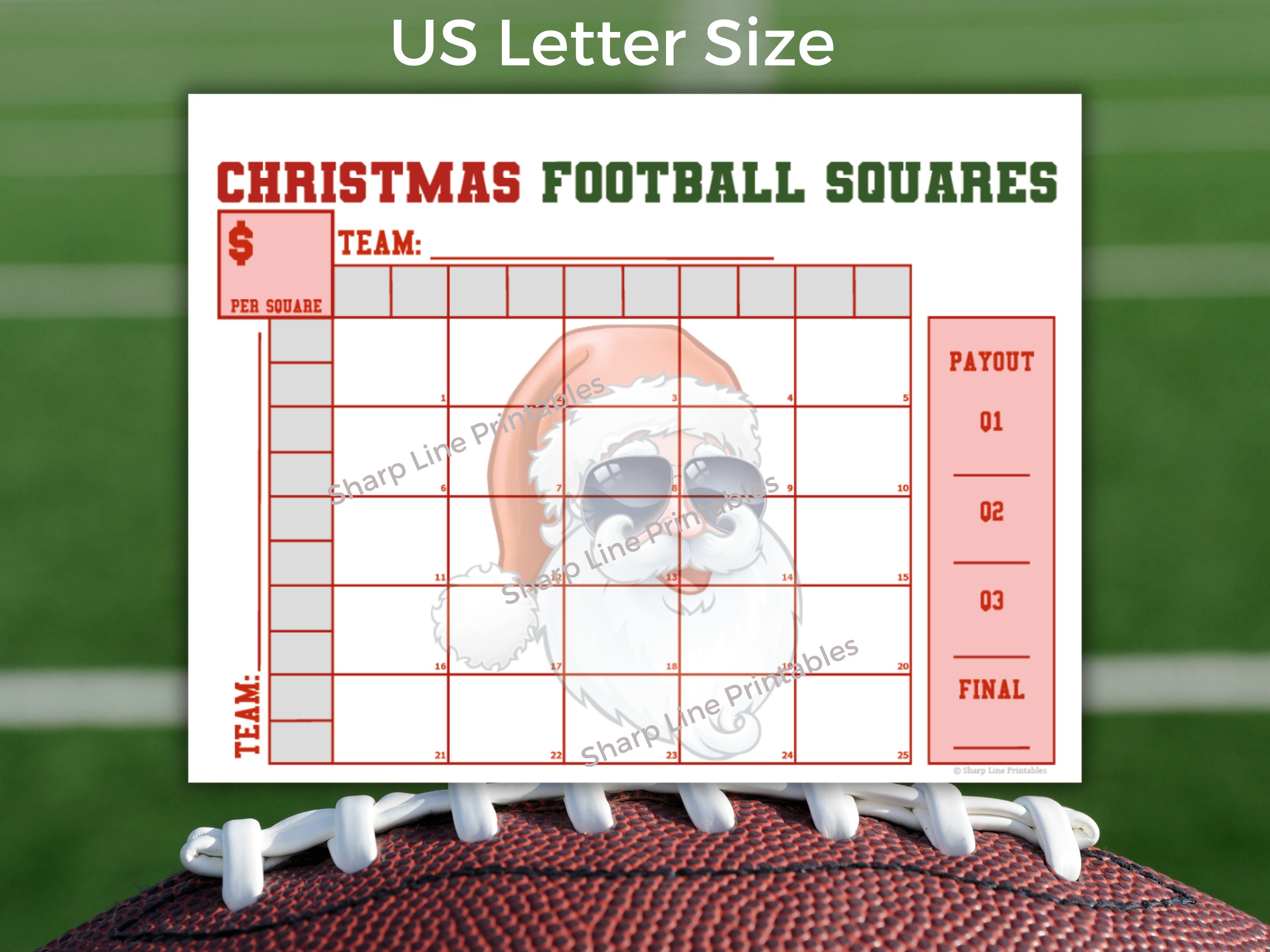 25 Football Squares Template Printable Christmas Football Fundraiser ...
