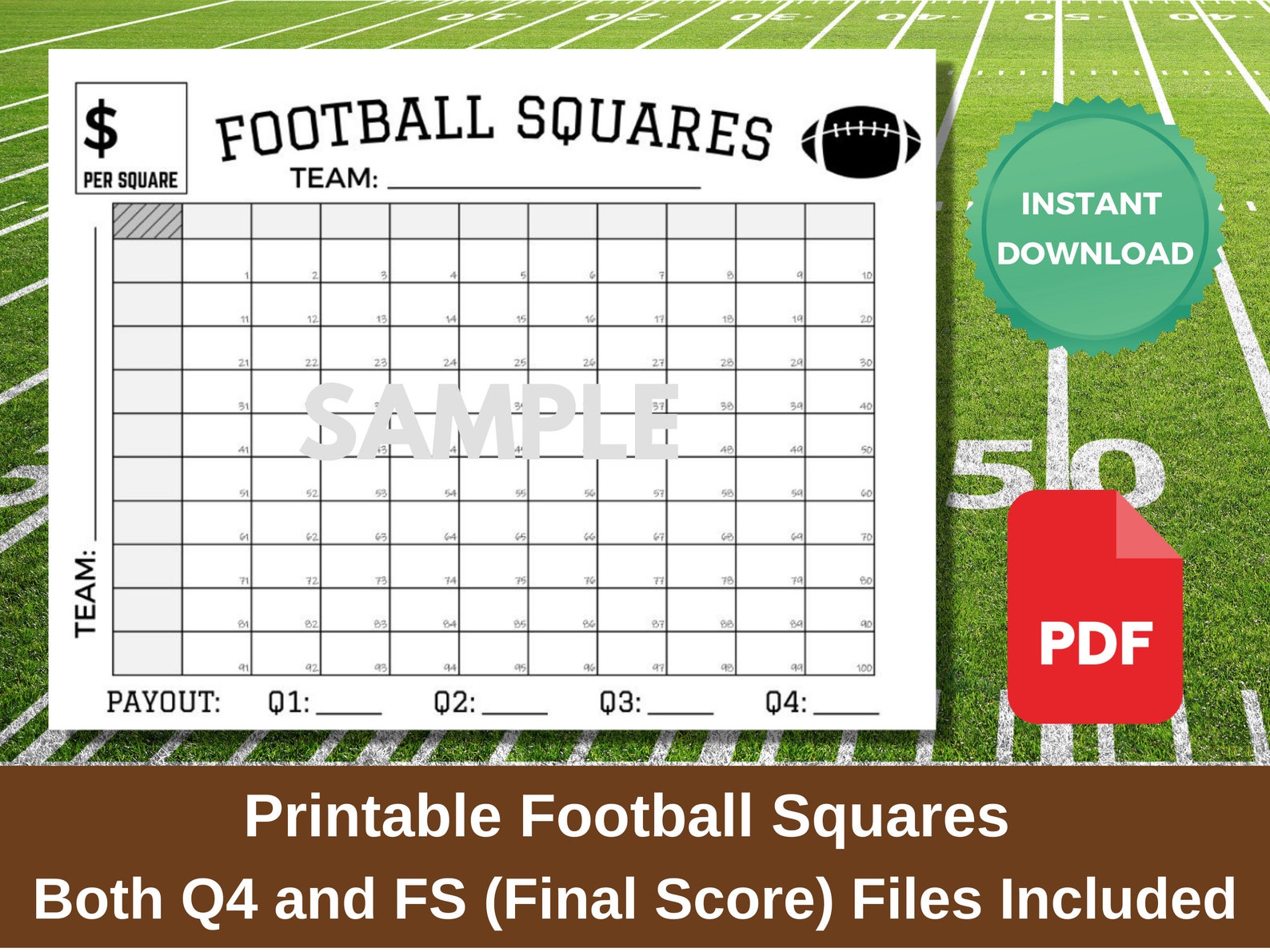 Printable Football Squares Template Football Fundraiser Football Square ...