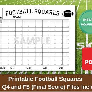 Printable Football Squares Template: Super Bowl Game (PDF) - Etsy