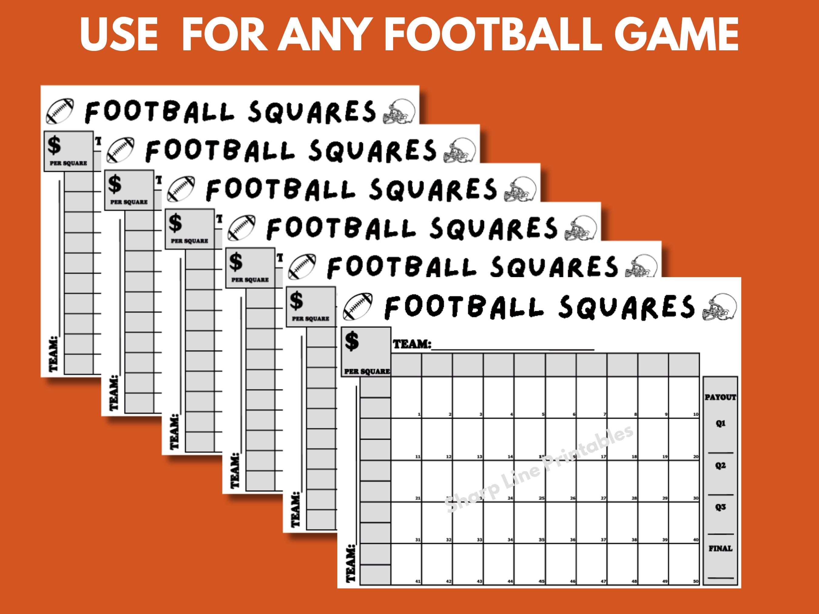 50 Football Squares Template: Editable Fundraiser Board (printable PDF ...