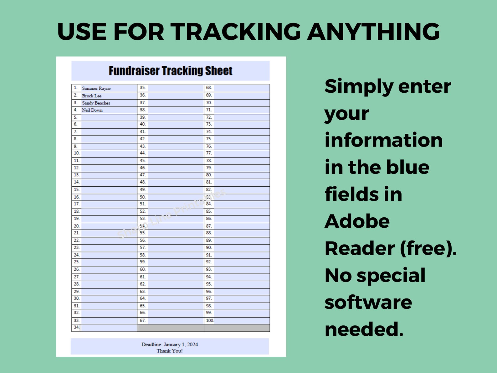 Customizable Fillable Tracking Sheet Printable Fillable Form PDF Names ...