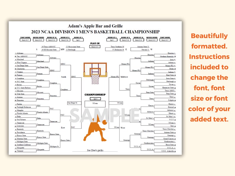 March Madness Basketball Bracket: Fillable NCAA Tournament (PDF) - Etsy
