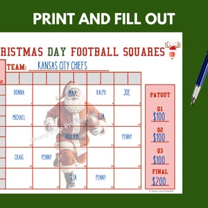 25 Football Squares Template Printable Christmas Eve and Day Football ...