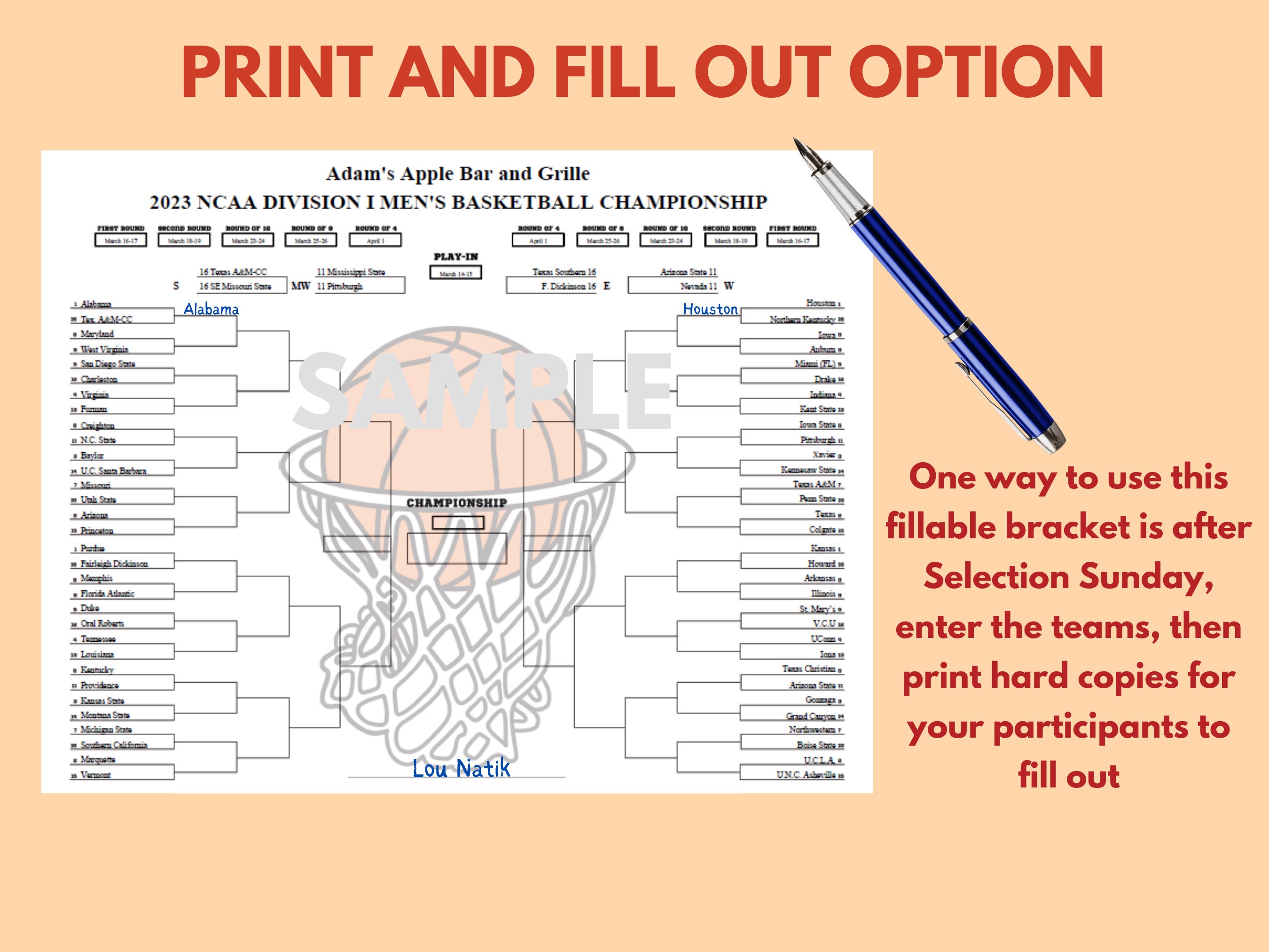 Printable NCAA Basketball Bracket March Madness Template for Tournament ...