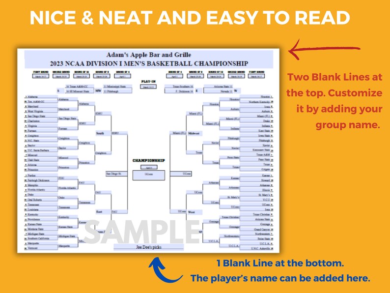Customizable College Basketball Tournament Brackets - Fillable PDF - Etsy