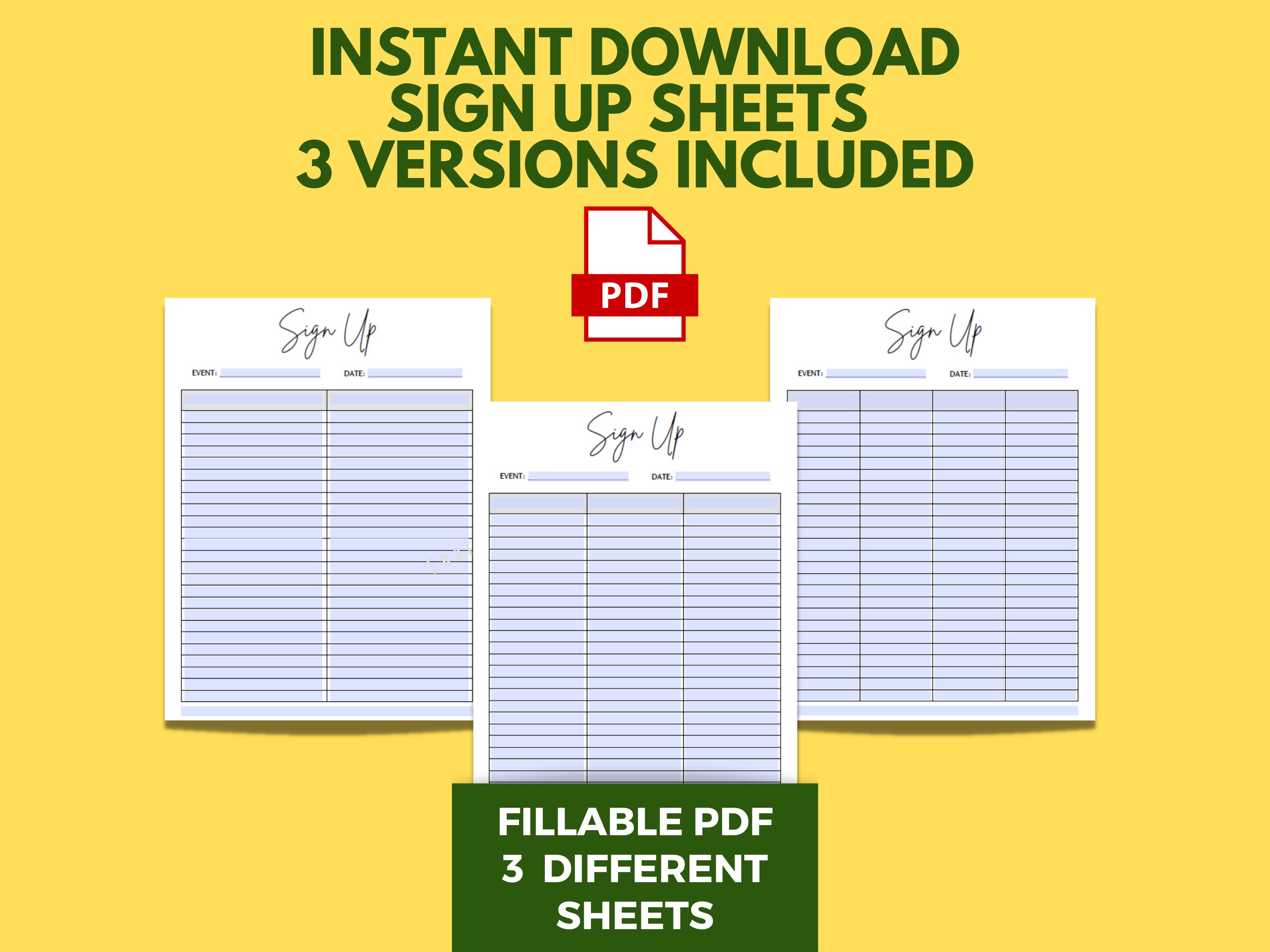 Editable Sign up Sheet Template - Editable PDF Form, Easy to Edit - Etsy
