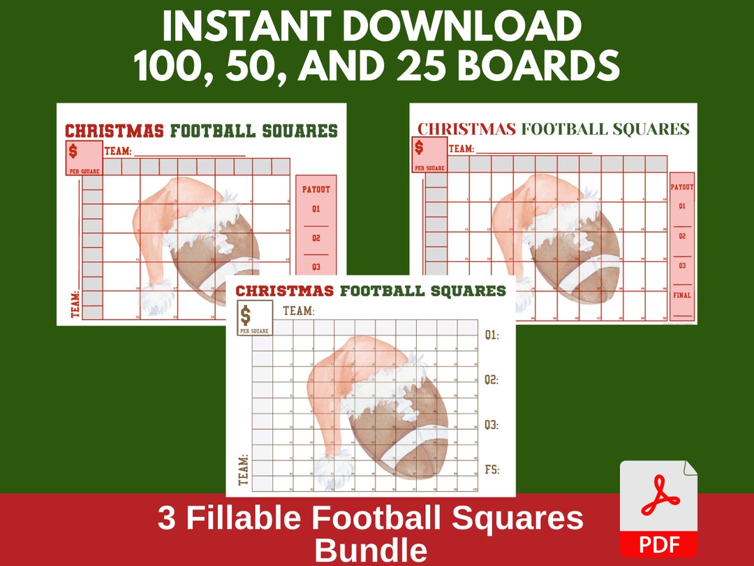 Editable Christmas Football Squares Template Bundle Football Fundraiser ...
