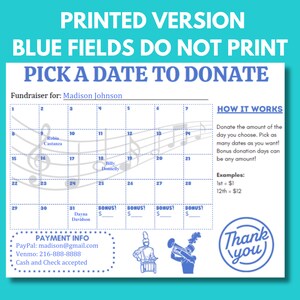 Marching Band Fundraiser Calendar, Custom Donate Dates, Editable PDF ...