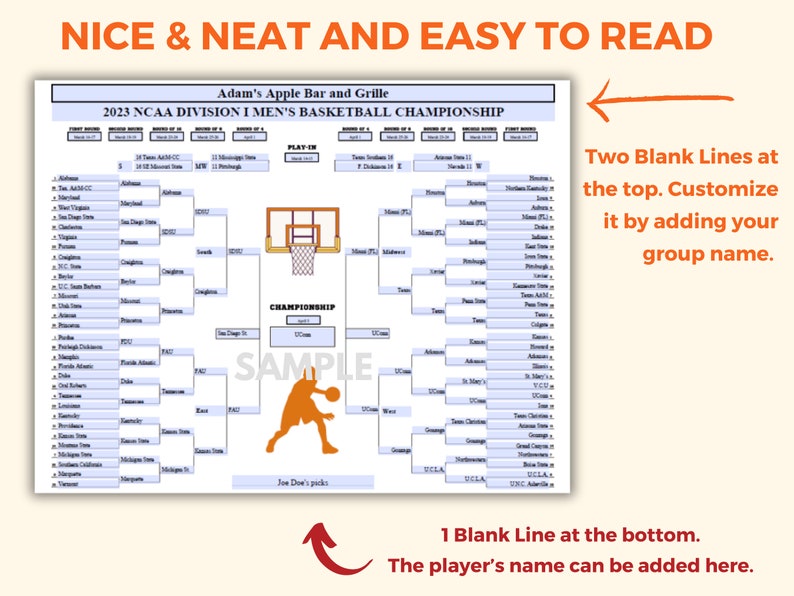 March Madness Basketball Bracket: Fillable NCAA Tournament (PDF) - Etsy
