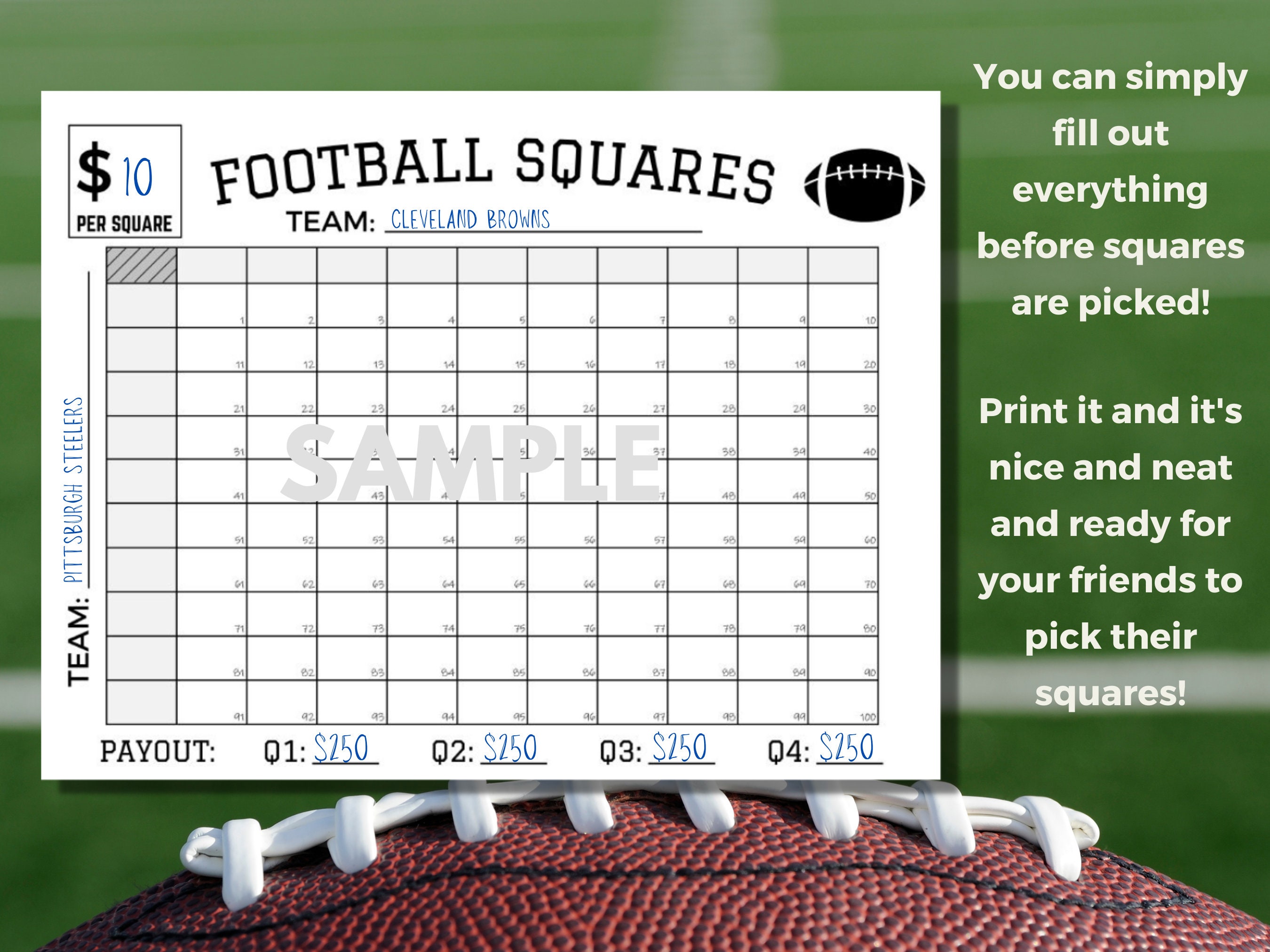 Printable Football Squares Template: Super Bowl Game (PDF) - Etsy