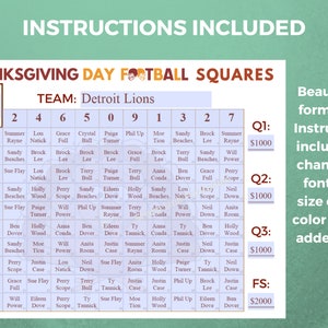 Thanksgiving Football Squares Template: Editable Printable (PDF) - Etsy