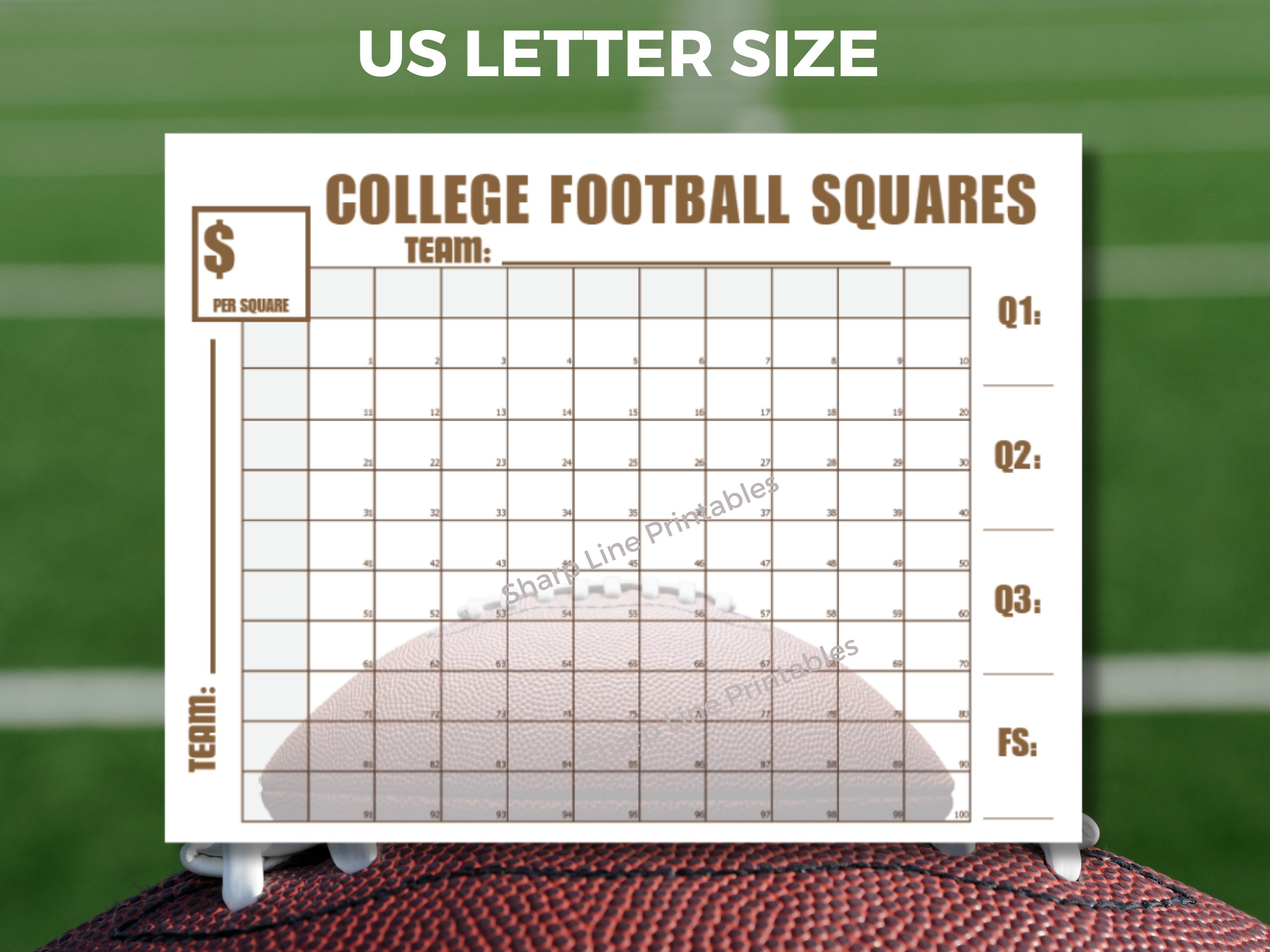 College Football Squares Template | 100 Numbered Square Grid | Instant ...