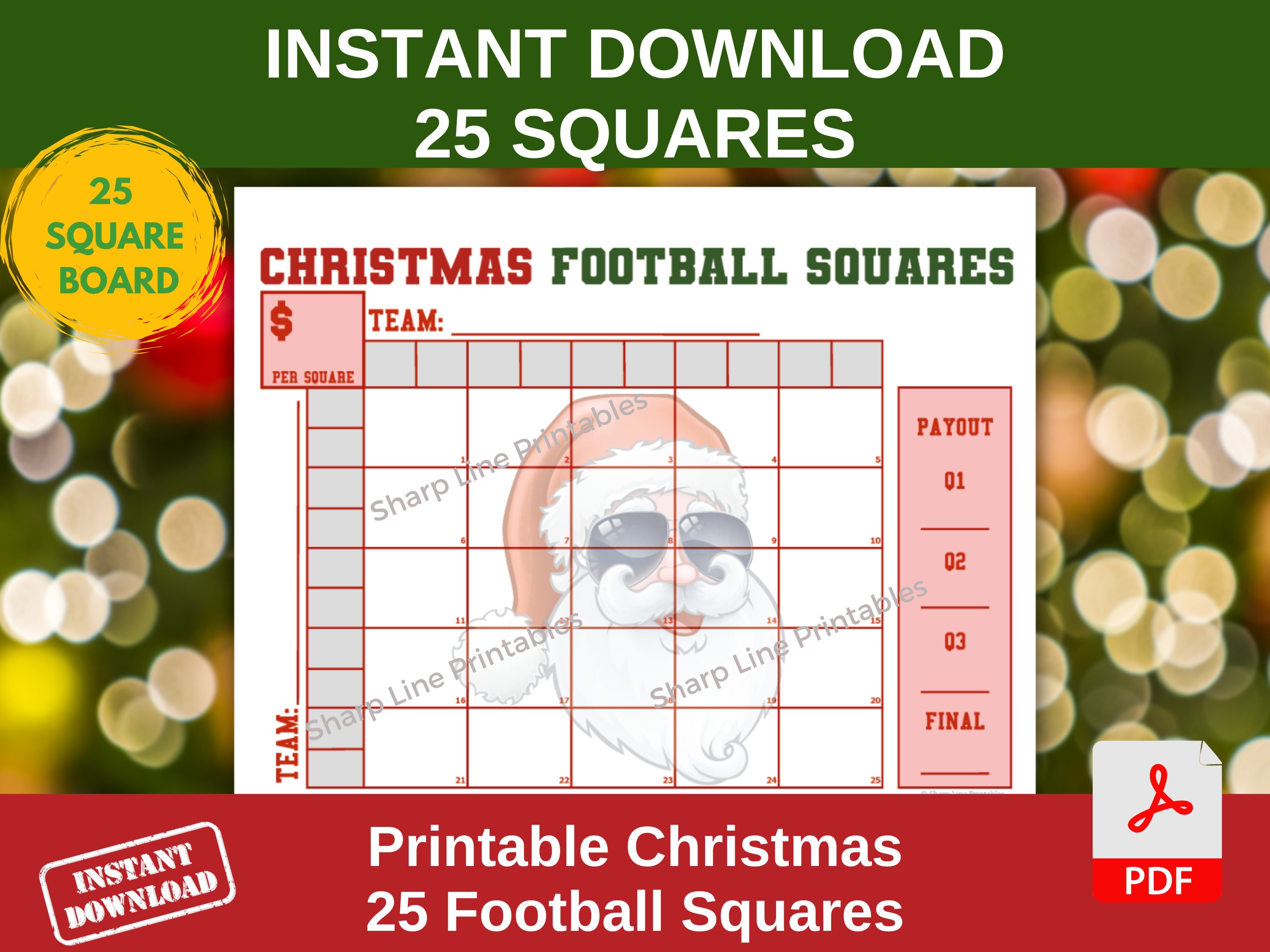 25 Football Squares Template Printable Christmas Football Fundraiser ...