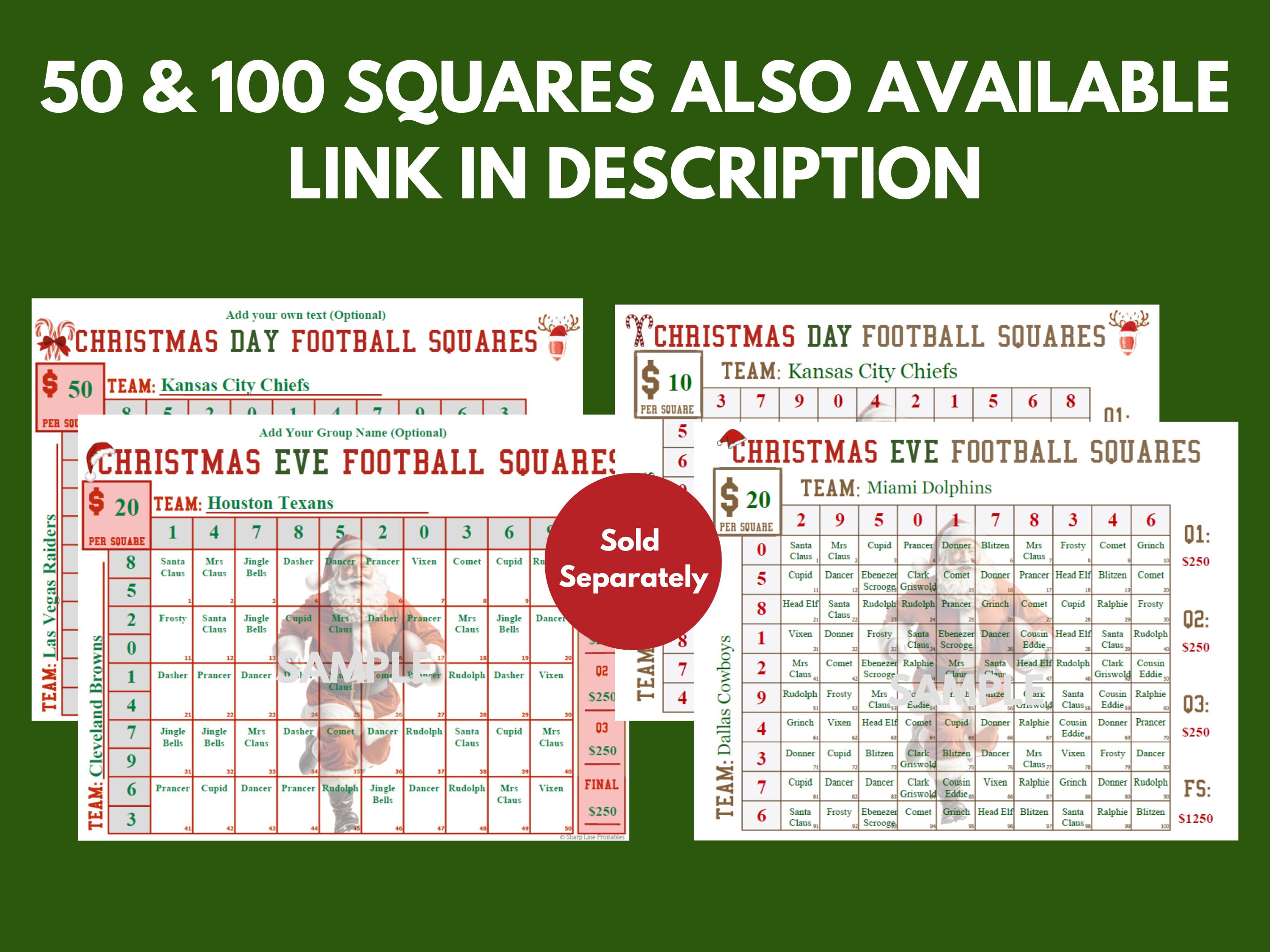 25 Christmas Football Squares Template Printable Editable PDF - Etsy