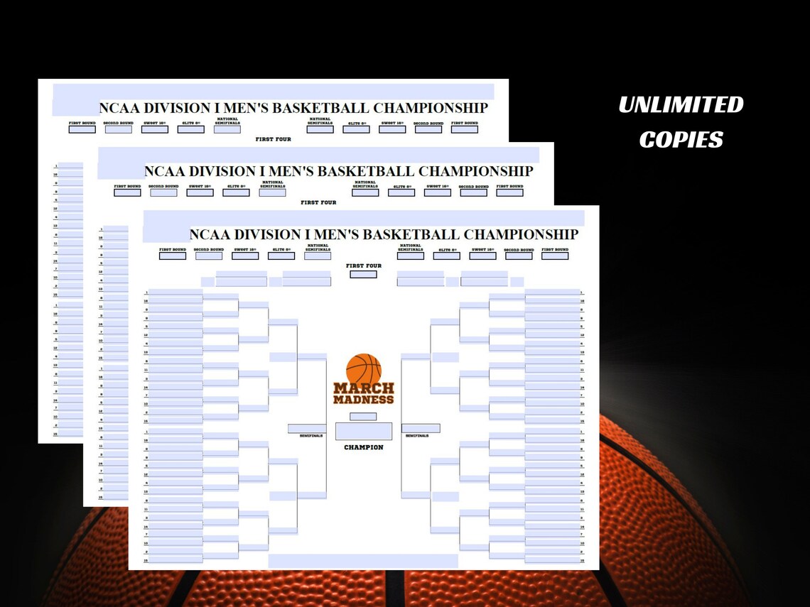 Printable NCAA Basketball Bracket March Madness Template - Etsy