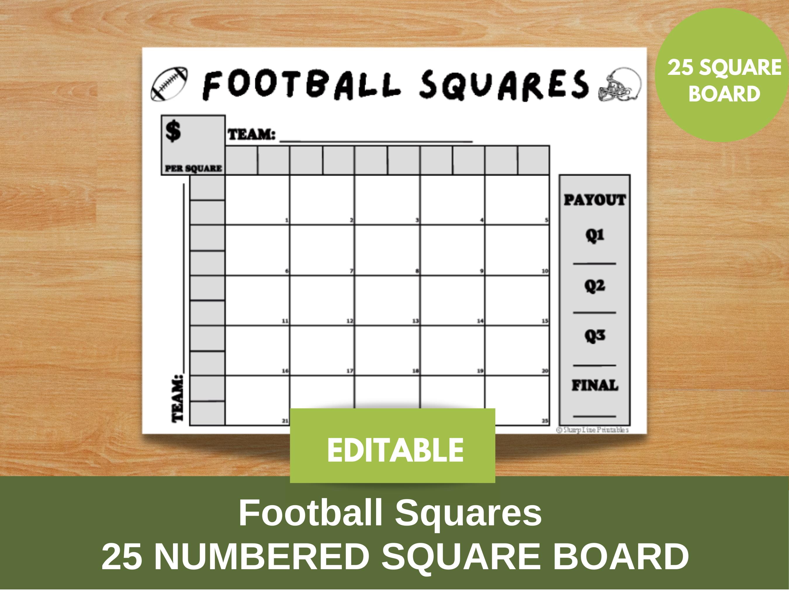 25 Football Squares Printable | Editable Football Square Fundraiser ...