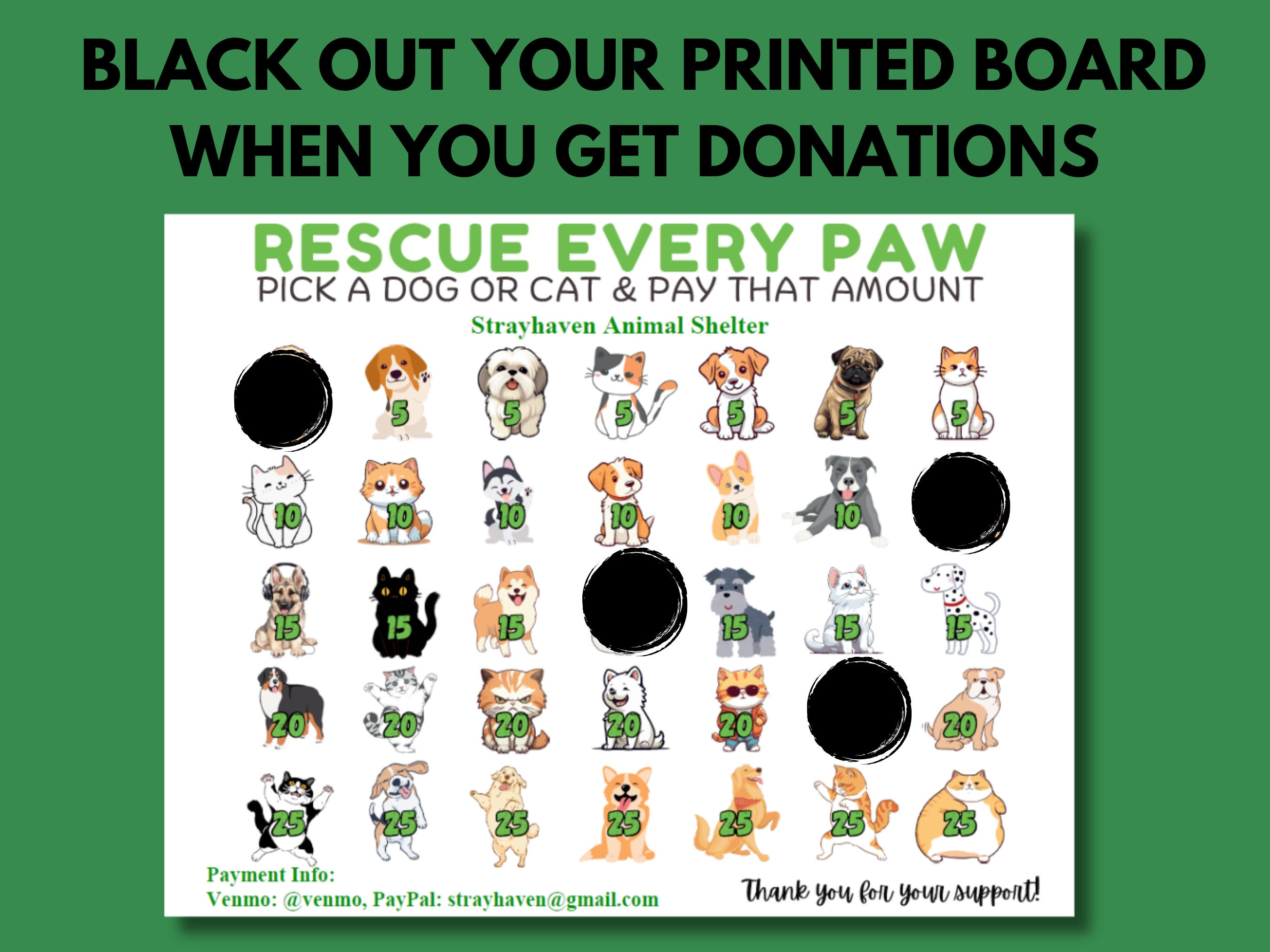 Dog Cat Fundraiser Animal Black Out Board, Rescue Every Paw, Animal ...