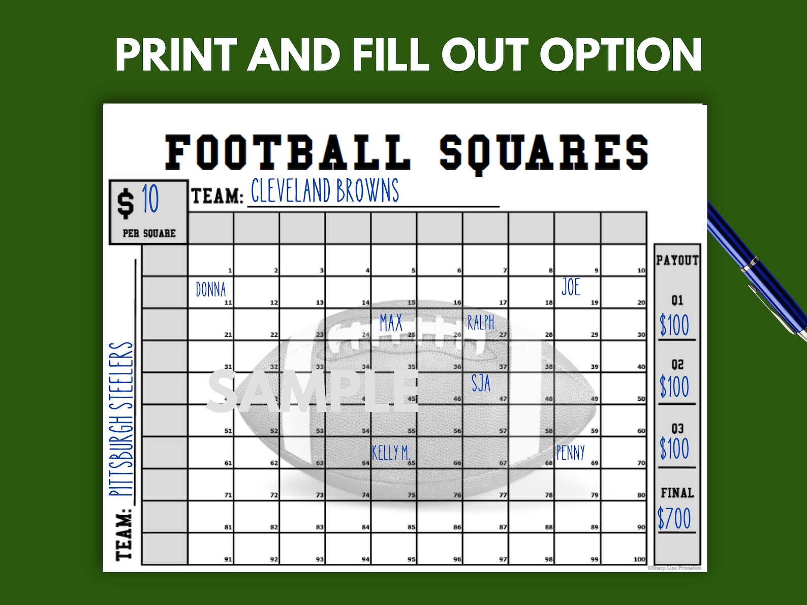 Editable Football Squares Template Printable Editable PDF Football ...