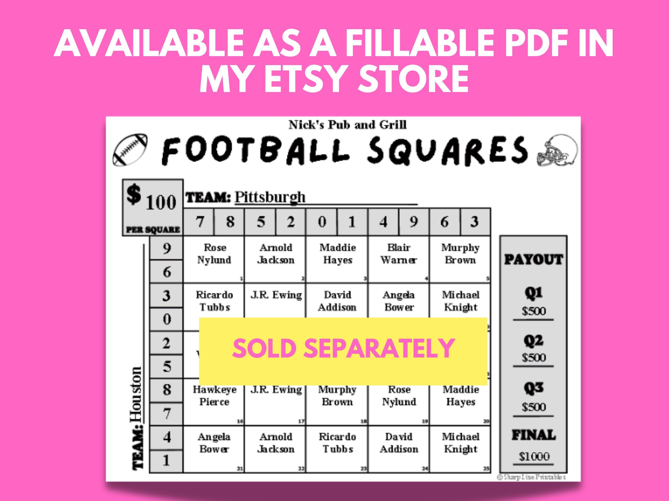 25 Football Squares Game Printable PDF | 25 Numbered Squares | Football ...