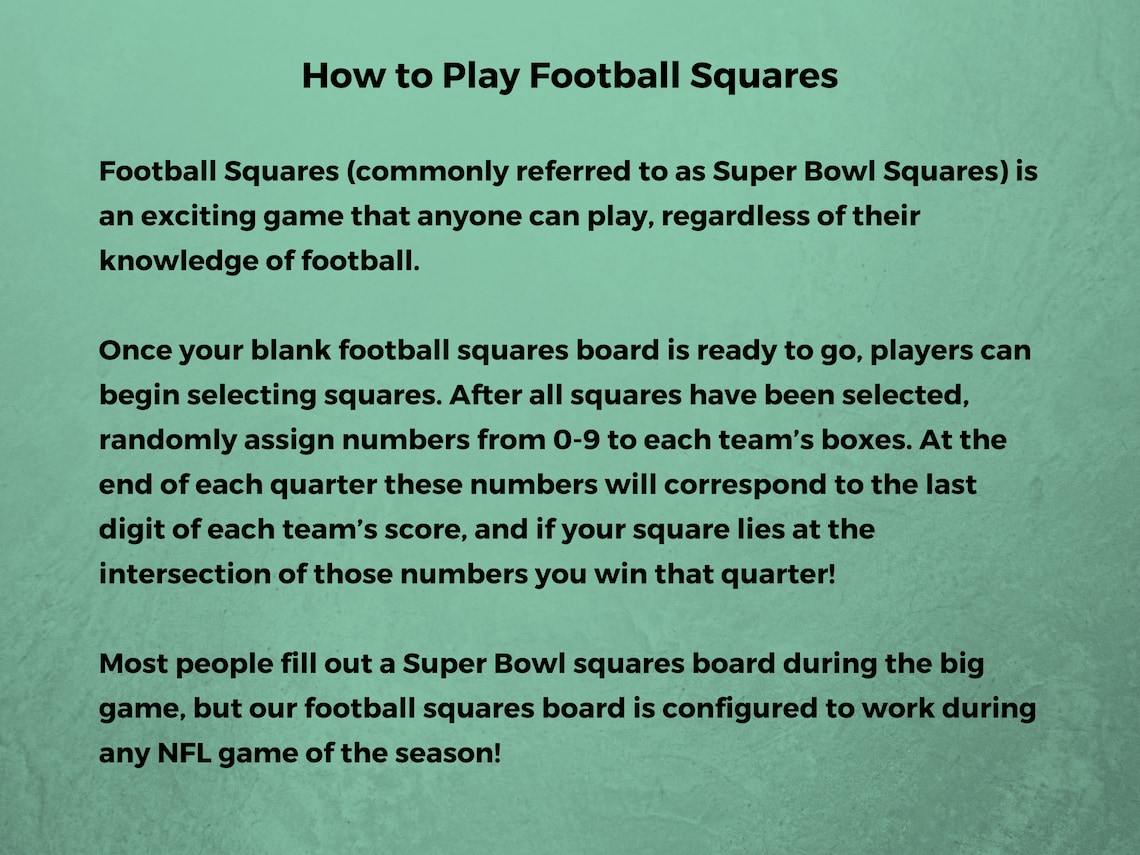 Football Squares Game Printable Editable PDF. Super Bowl - Etsy