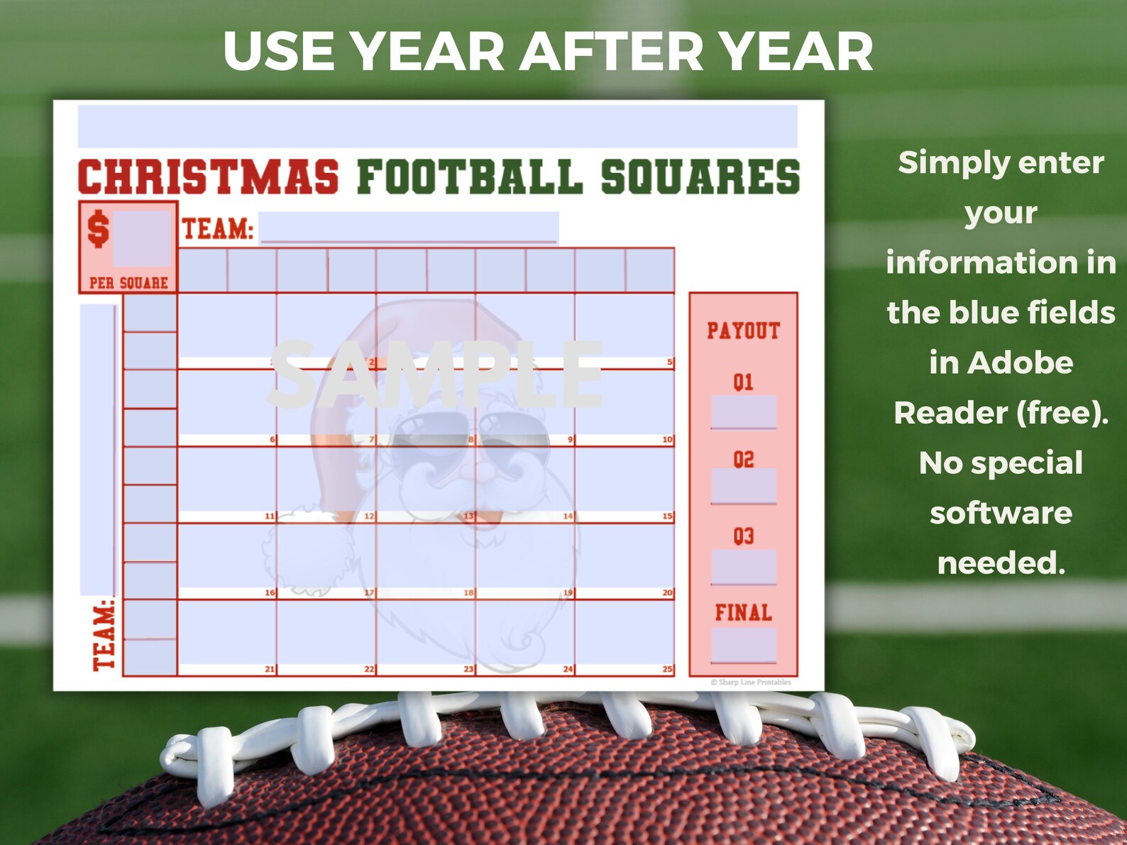 25 Football Squares Template Printable Editable PDF Christmas Football ...
