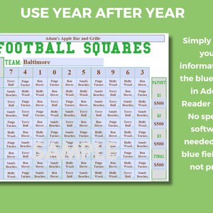 Editable Football Squares 100 Boxes Template Printable PDF Football ...