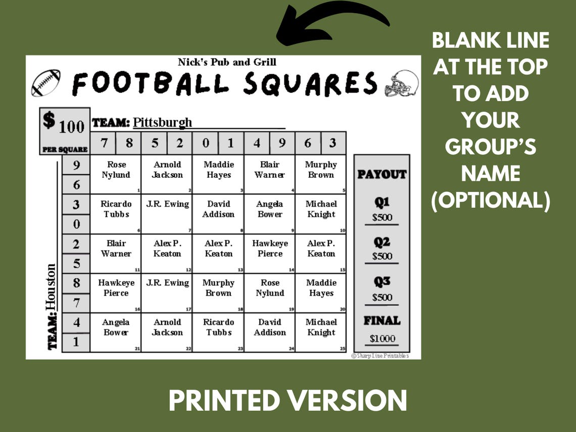 25 Football Squares Printable | Editable Football Square Fundraiser ...