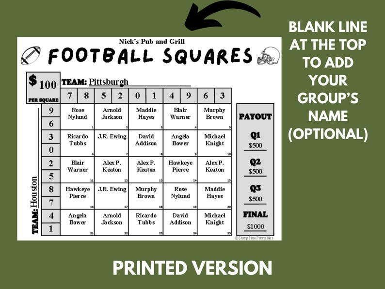 25 Football Squares Printable | Editable Football Square Fundraiser ...