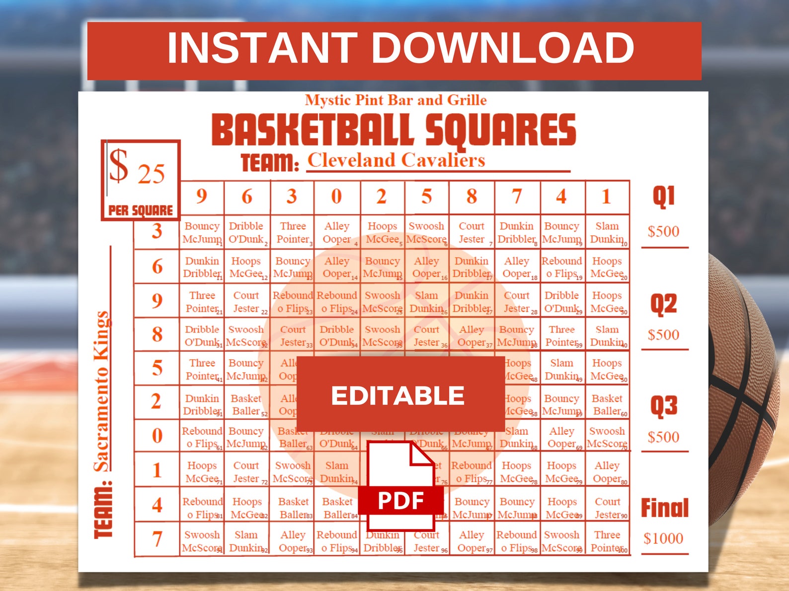Basketball Squares Template: Editable Party Game (PDF Download) - Etsy