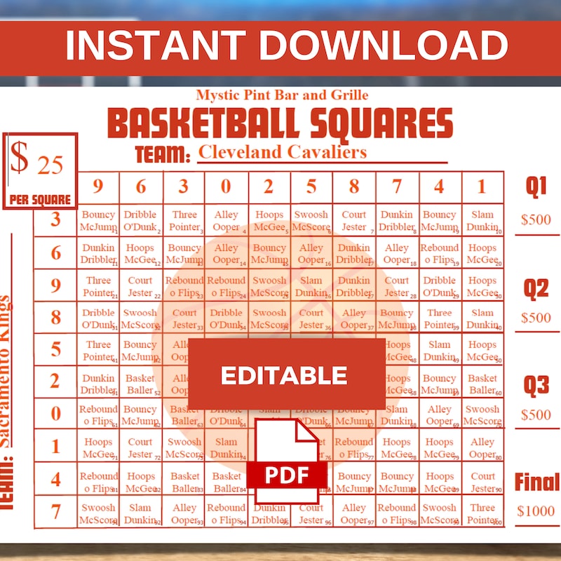 Basketball Pool Squares - Etsy