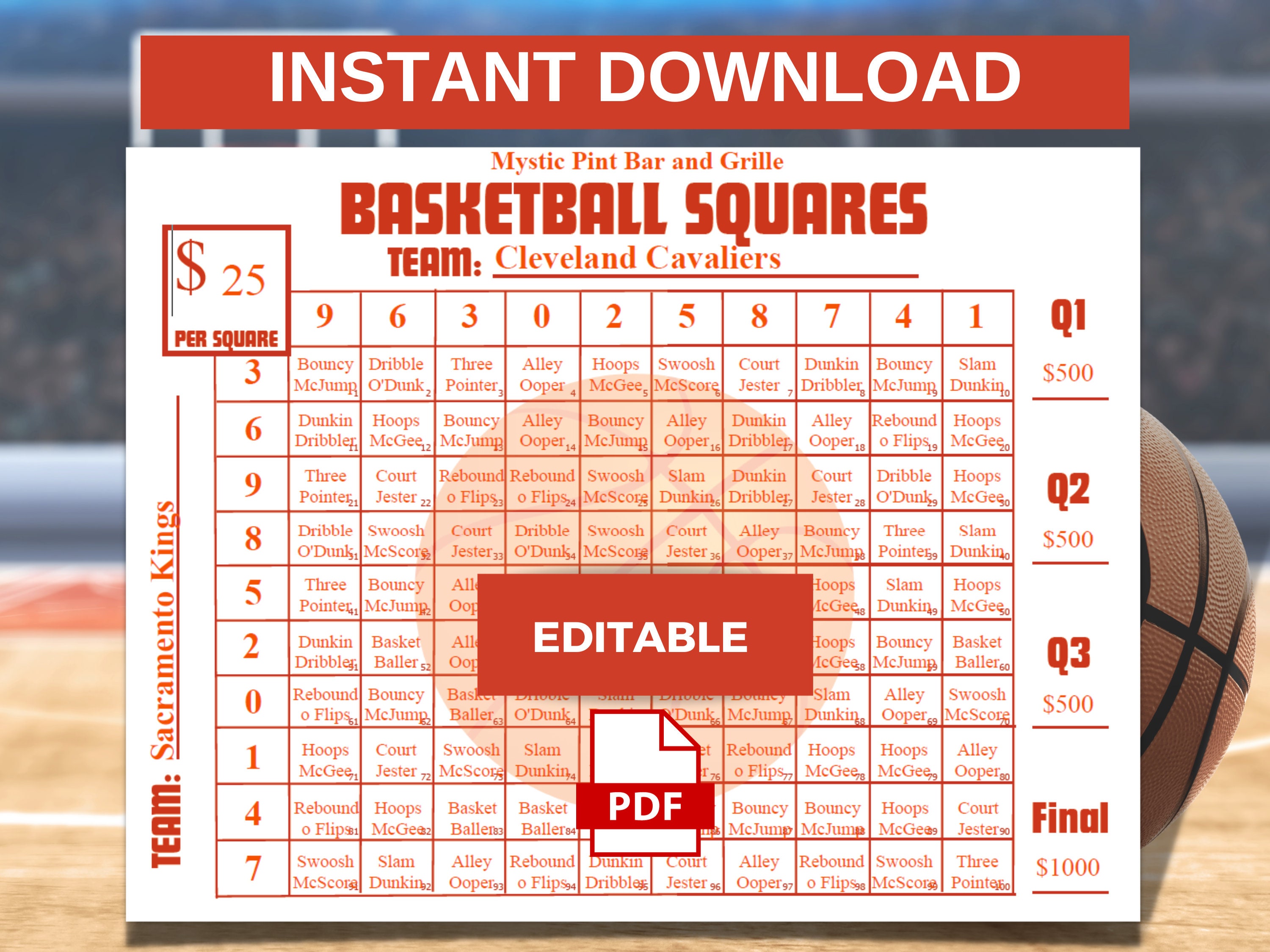 Basketball Squares Template: Editable Party Game (PDF Download) - Etsy