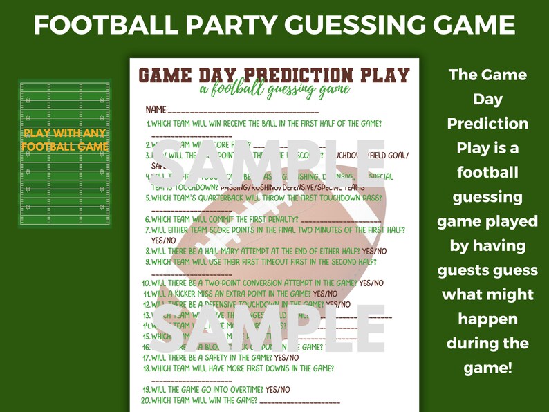 Printable Football Game Day Prediction Game Super Bowl Party NFL ...