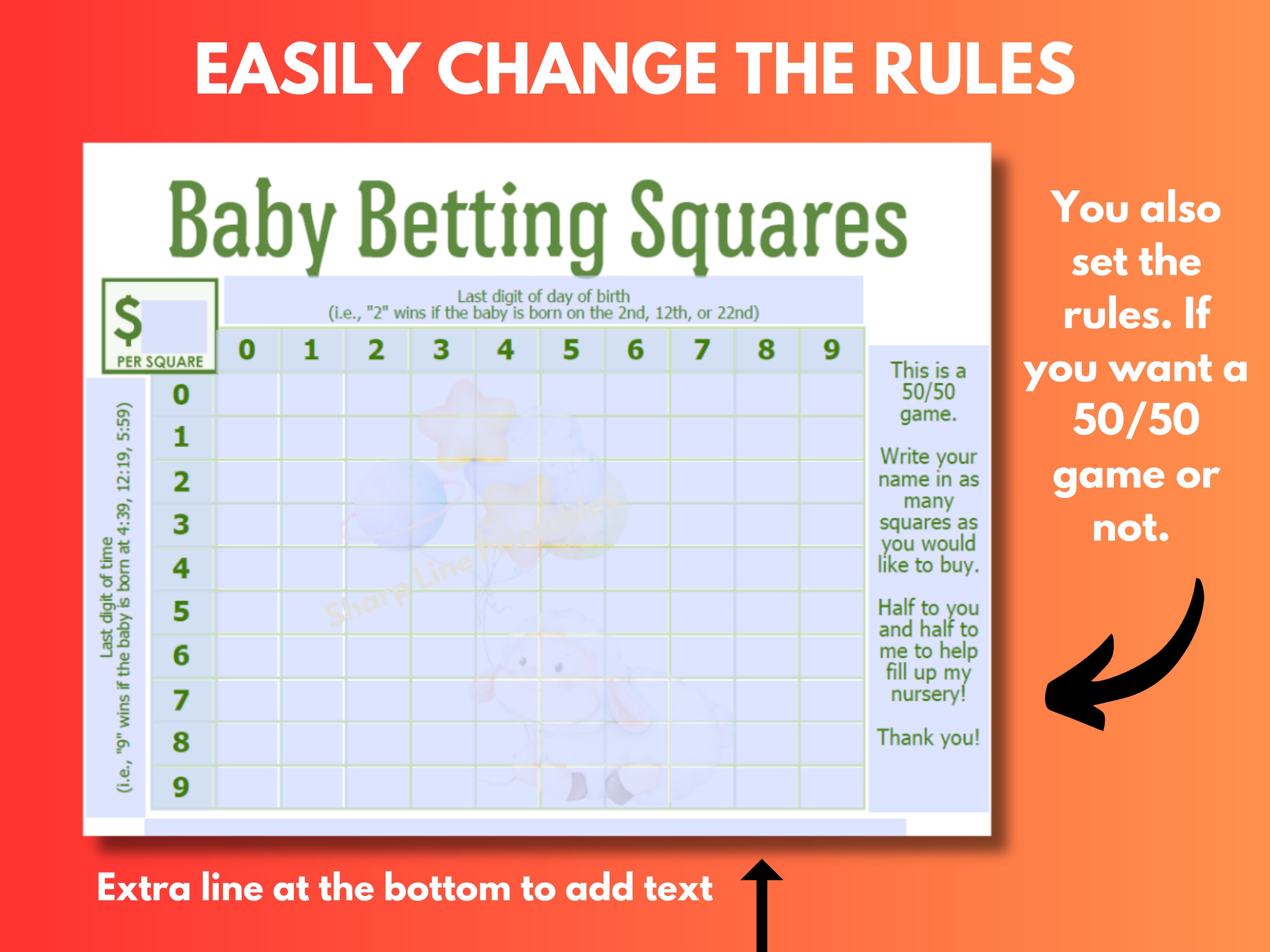 Baby Betting Squares Game, Fun Baby Shower Guessing Game Editable Baby ...