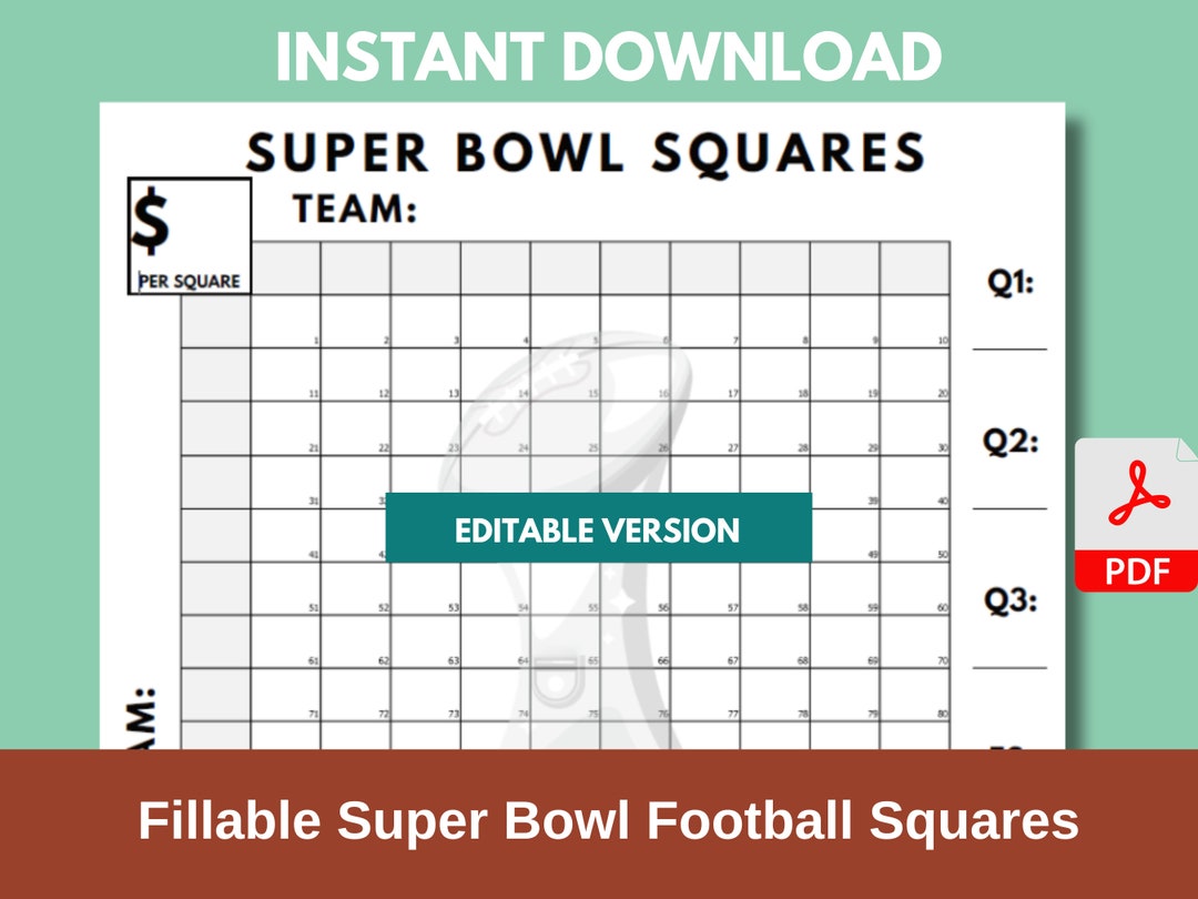 Super Bowl Squares Template Fillable Football Squares Game - Etsy UK