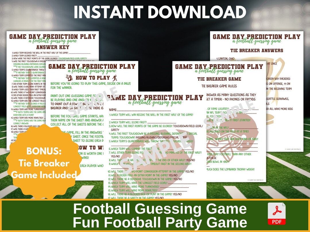 Printable Football Prediction Game, Super Bowl Party (PDF) - Etsy UK