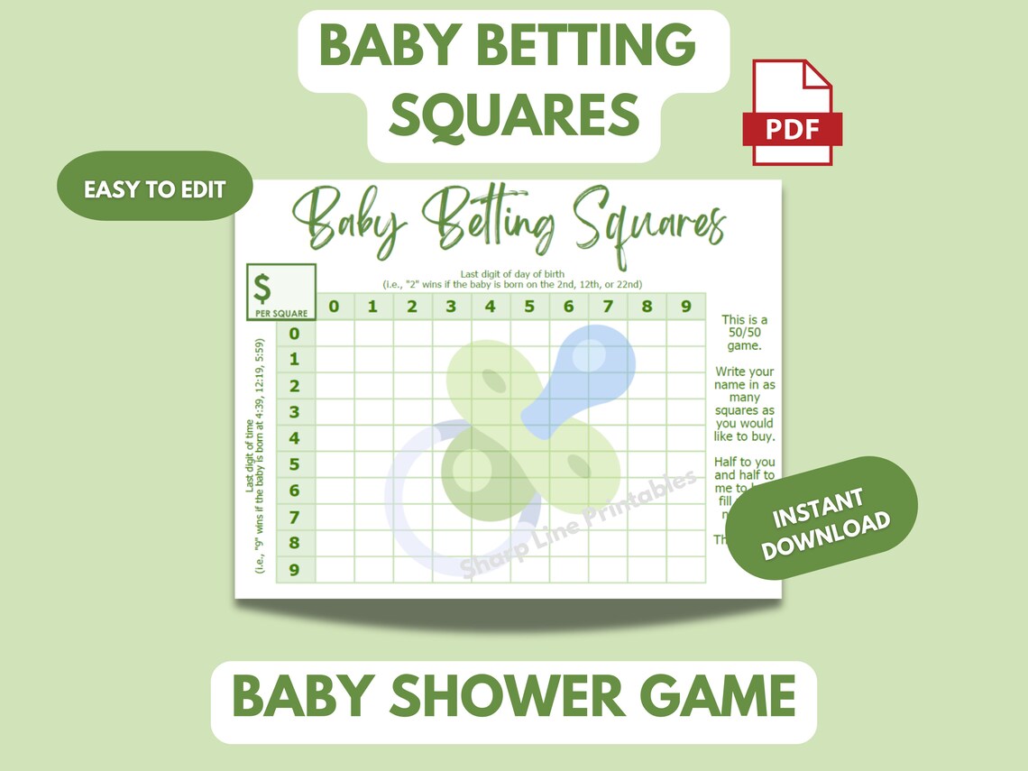 Customizable Baby Prediction Betting Squares, Printable Baby Pool Game ...
