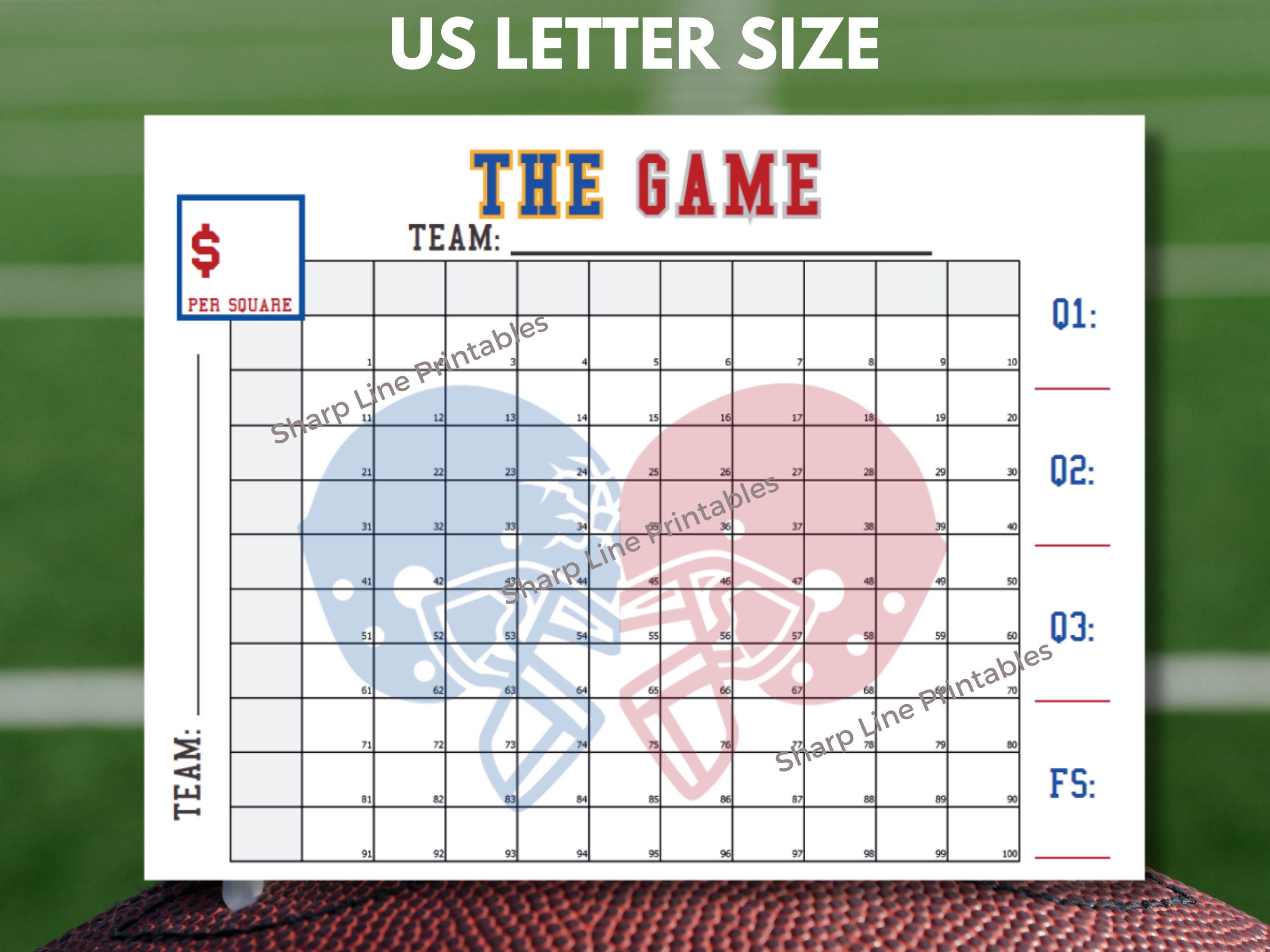 The Game Football Bowl Squares Template Printable Editable PDF Football ...