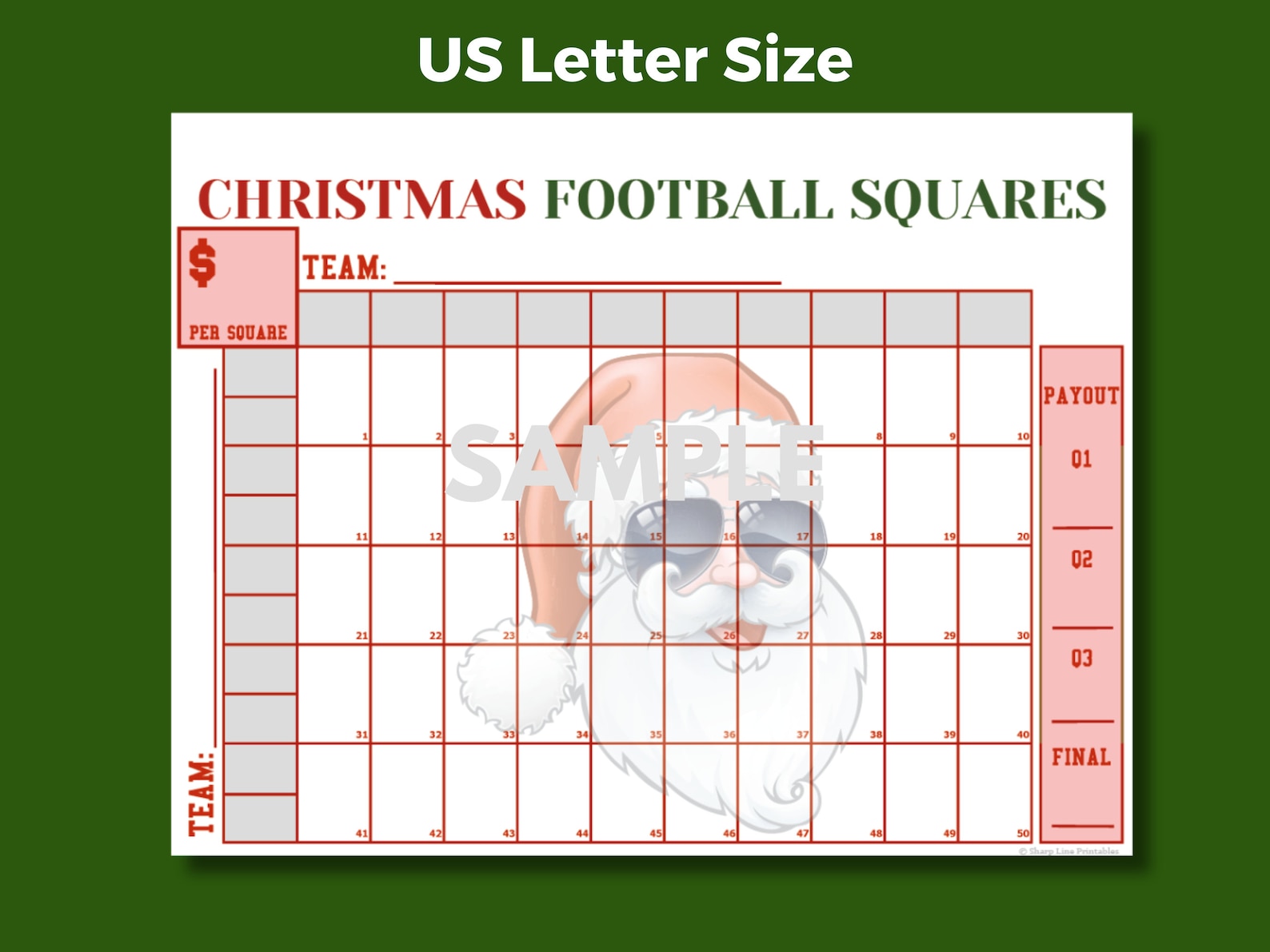 50 Football Squares Template Printable Editable PDF Christmas Football ...