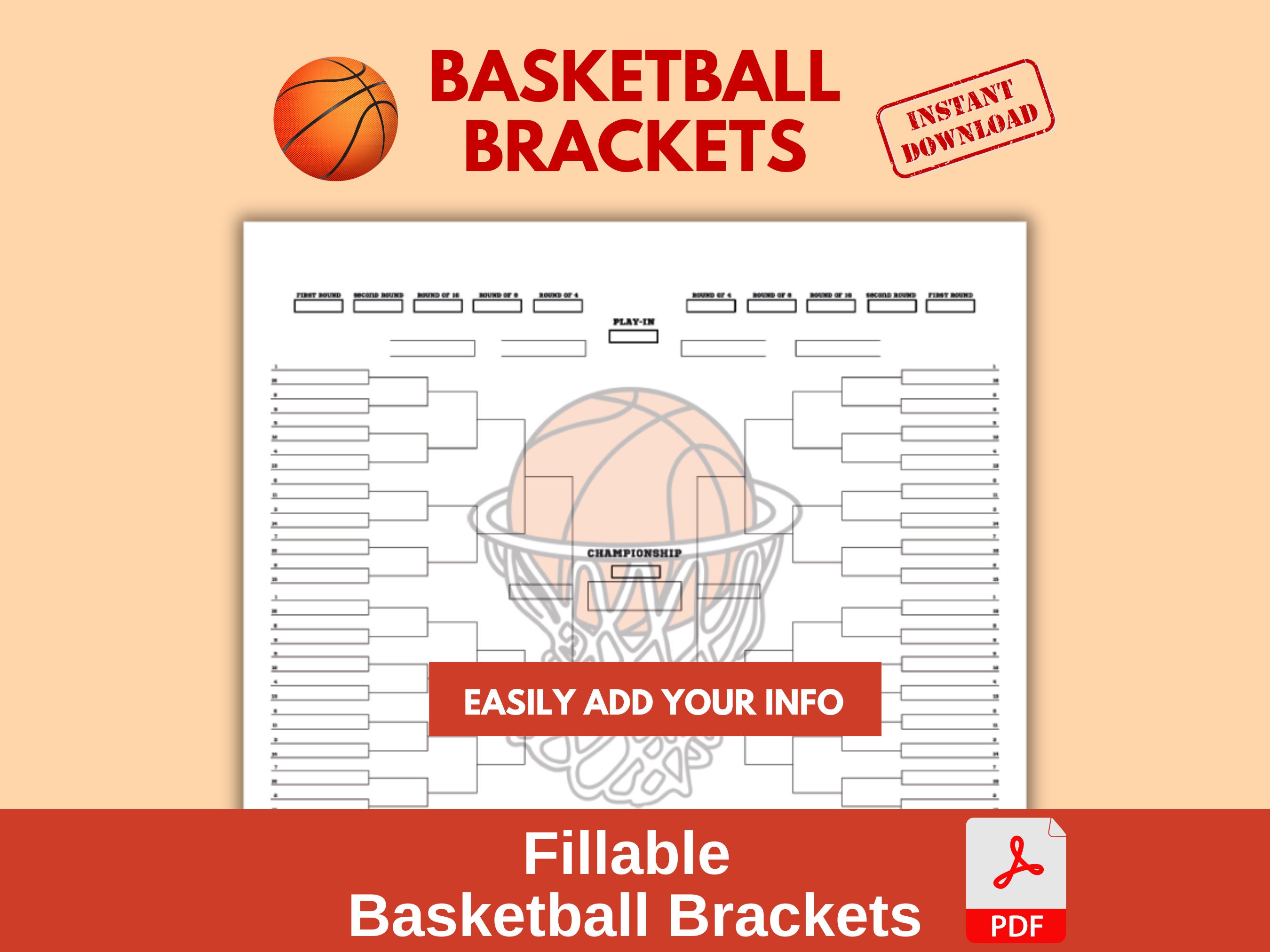 Printable NCAA Basketball Bracket March Madness Template for Tournament ...