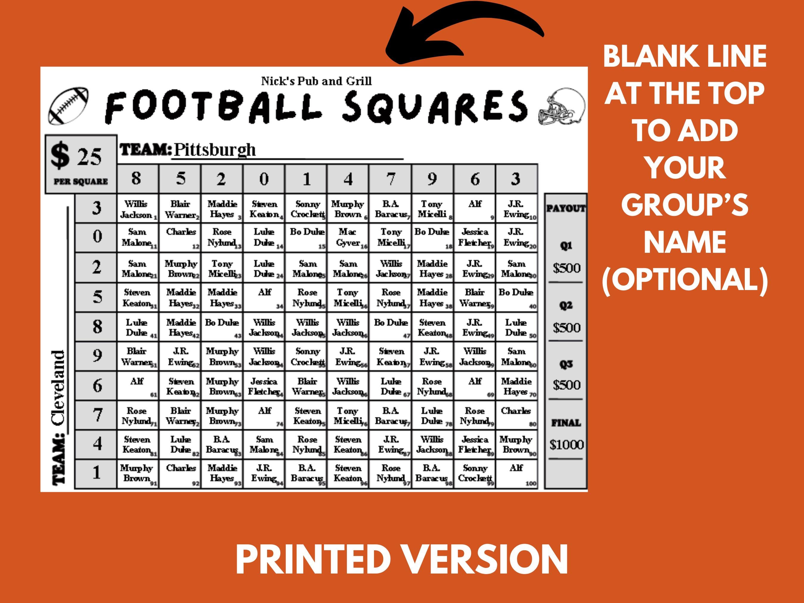 100 Square Football Pool Template: Editable Fundraiser Board (digital ...