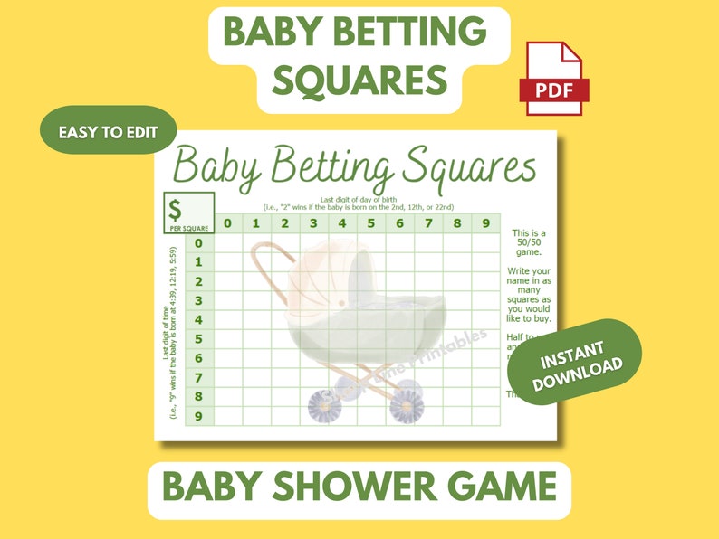 Baby Shower Game Betting Squares Editable Baby Shower Game Printable ...