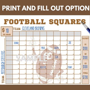 Editable Football Squares Template Printable Editable PDF Football ...