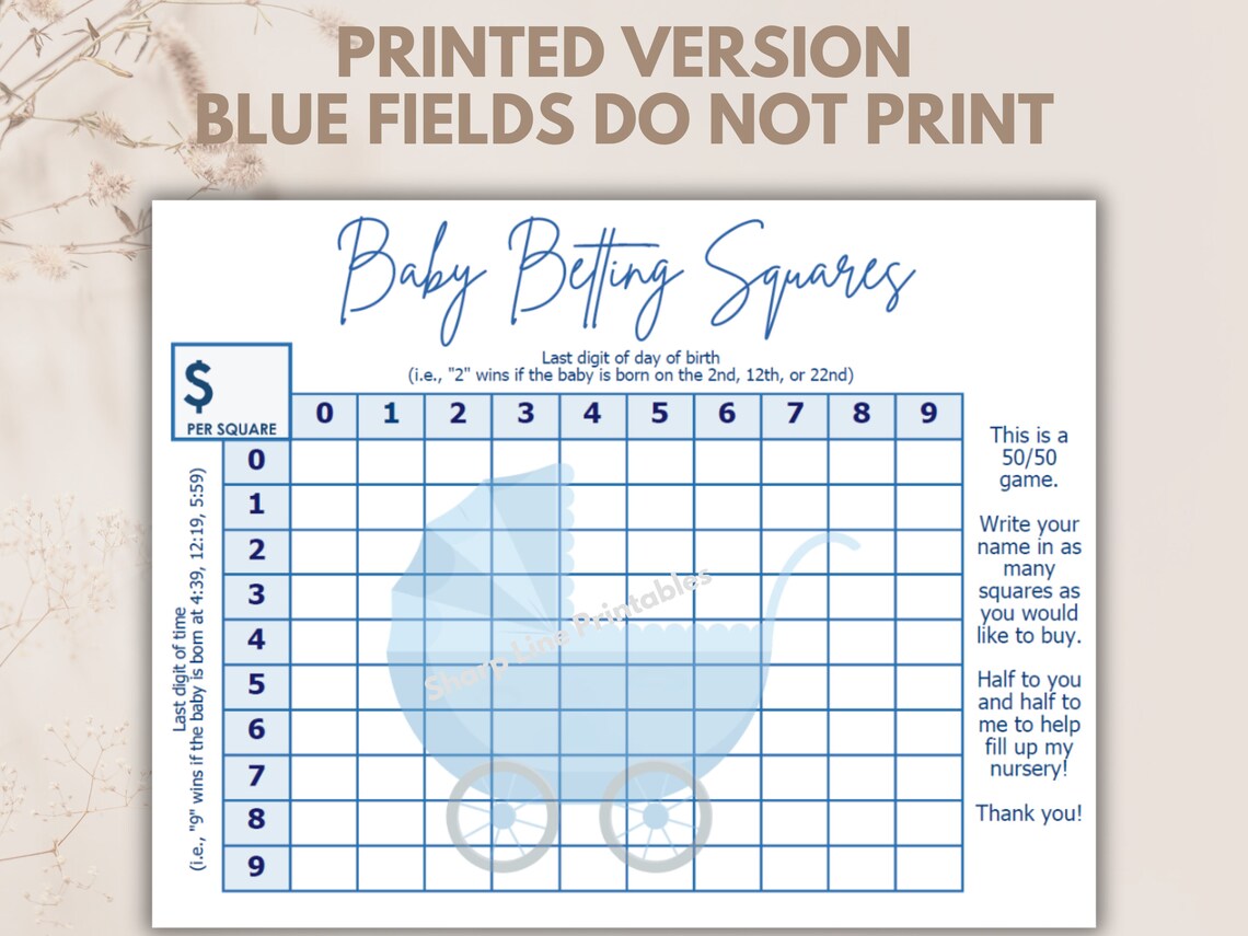 Baby Shower Game: Betting Squares, Due Date Prediction (printable ...