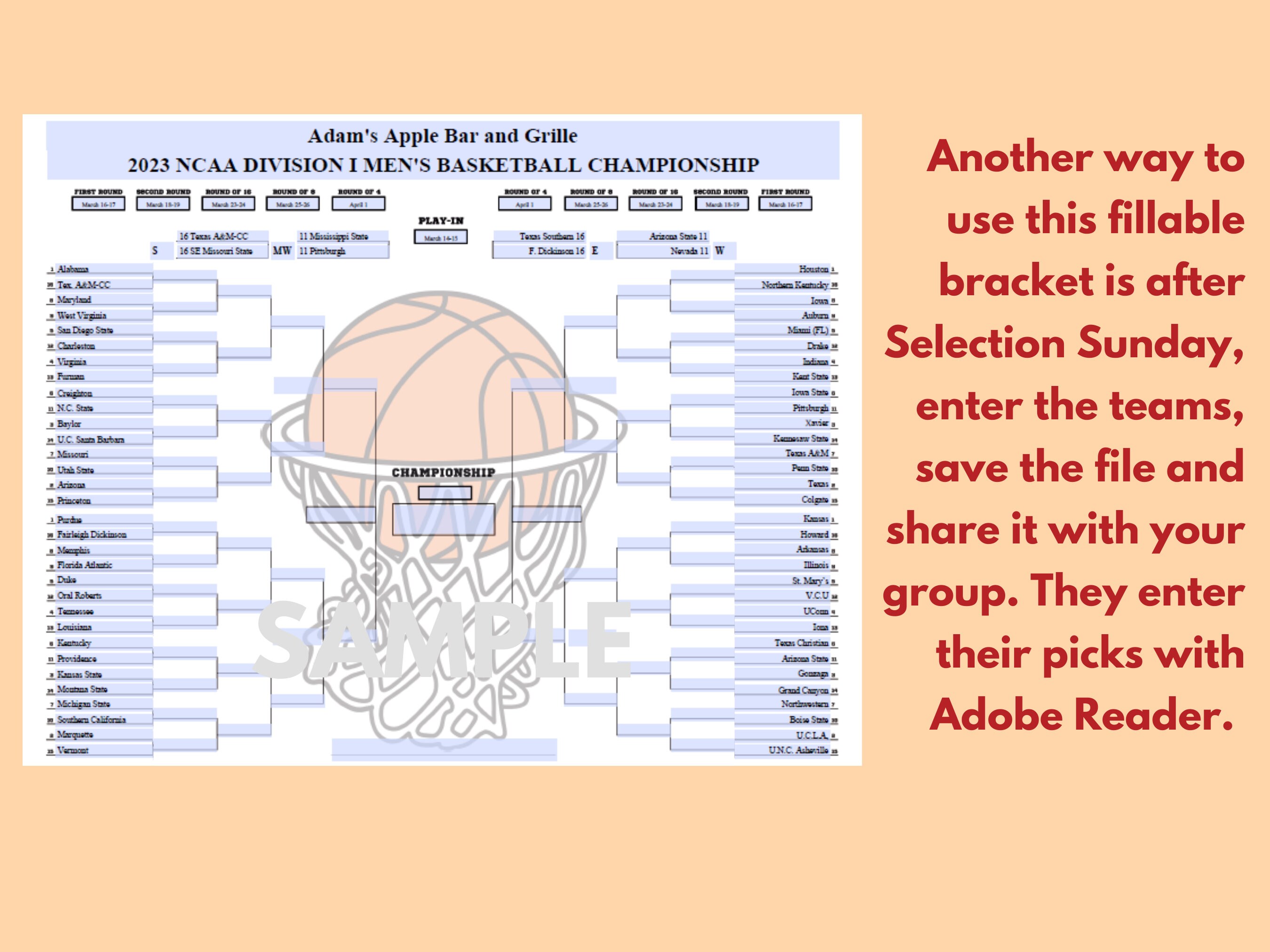 Printable NCAA Basketball Bracket March Madness Template for Tournament ...