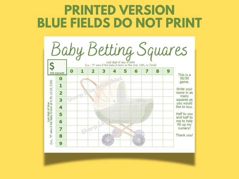 Baby Shower Game: Betting Squares, Gender Neutral (fillable PDF) - Etsy