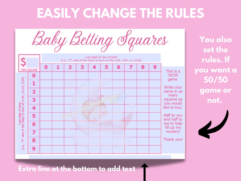 Baby Betting Squares Shower Game Editable Baby Shower Game Printable ...