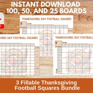 Thanksgiving Football Squares Game Bundle: 100, 50, 25 Grids (editable ...